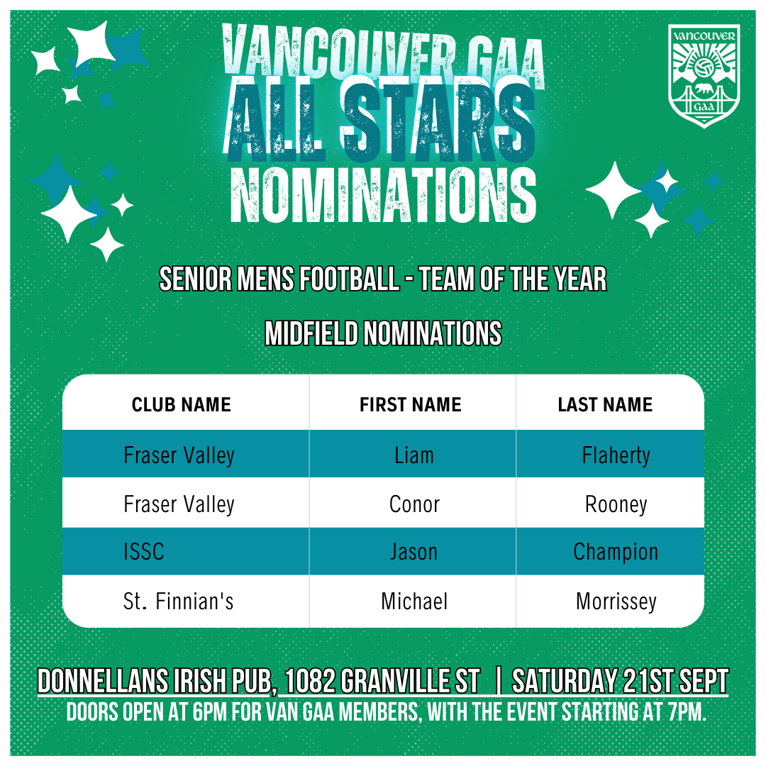 🌟 Senior Mens Football – Team of the Year Nominations 🌟 - Vancouver GAA